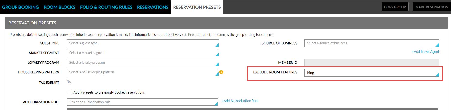 Assigning Rooms for Group Reservations